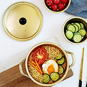 Korean Noodle Pot, Yellow Aluminum Alloy Stockpot Ramen Noodle Cooking Pot Rapid Instant Noodle Cooker for Home Kitchen(Rice Wine Bowl)