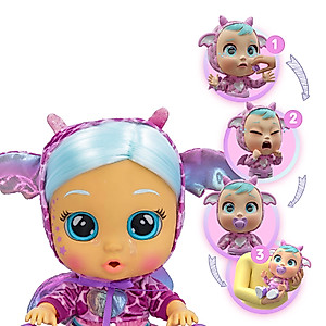 Cry Babies Dressy Fantasy Bruny - 12" Baby Doll | Pink and Purple Shirt with Dragon Themed Hoodie and Baby Pink Pants with Metallic Details, for Girls and Kids 18M and Up