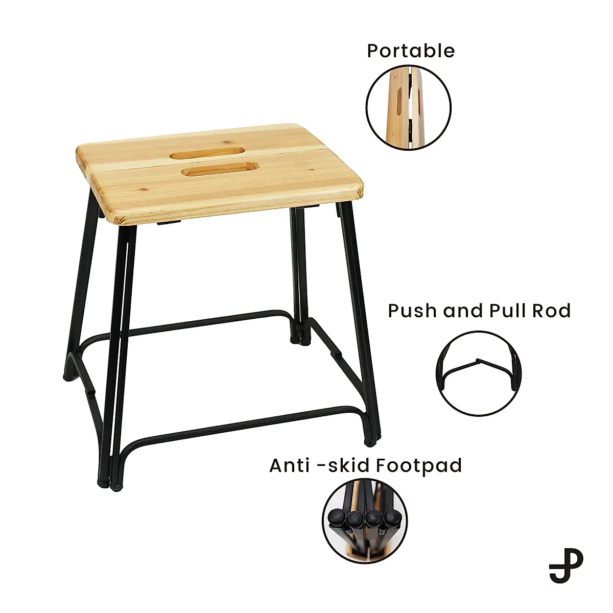 [PJ Collection] Foldable Natural Wood Stool, Lightweight Wood Stool, Outdoor Stool and Chairs, Small Foldable Step Stool, Step Stool for Kitchen, Easy to Grab, Weight-Bearing Stool