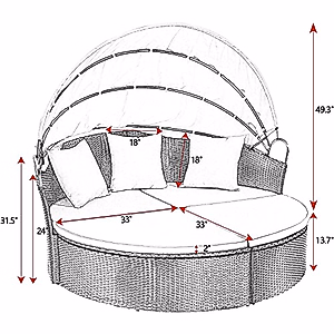 Homall Patio Furniture Outdoor Daybed with Retractable Canopy Rattan Wicker Furniture Sectional Seating with Washable Cushions for Patio Backyard Porch Pool Round Daybed Separated Seating (Beige)