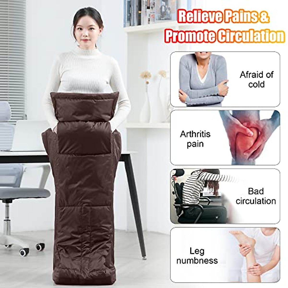 Heated Leg Warmer & Hand Warmer, Electric Lower Body Heated Wrap Therapy Wearable Heating Blanket for Circulation, Foot Warmer Under Desk, 6 Heat & 7 Timer Settings