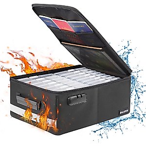 Photo Organizer Box with Lock, Fireproof Photo Storage Box with 16 Clear 4" x 6" Photo Storage Cases Photo Keeper Picture Storage Containers Box, Portable Photo Storage Containers with Handle