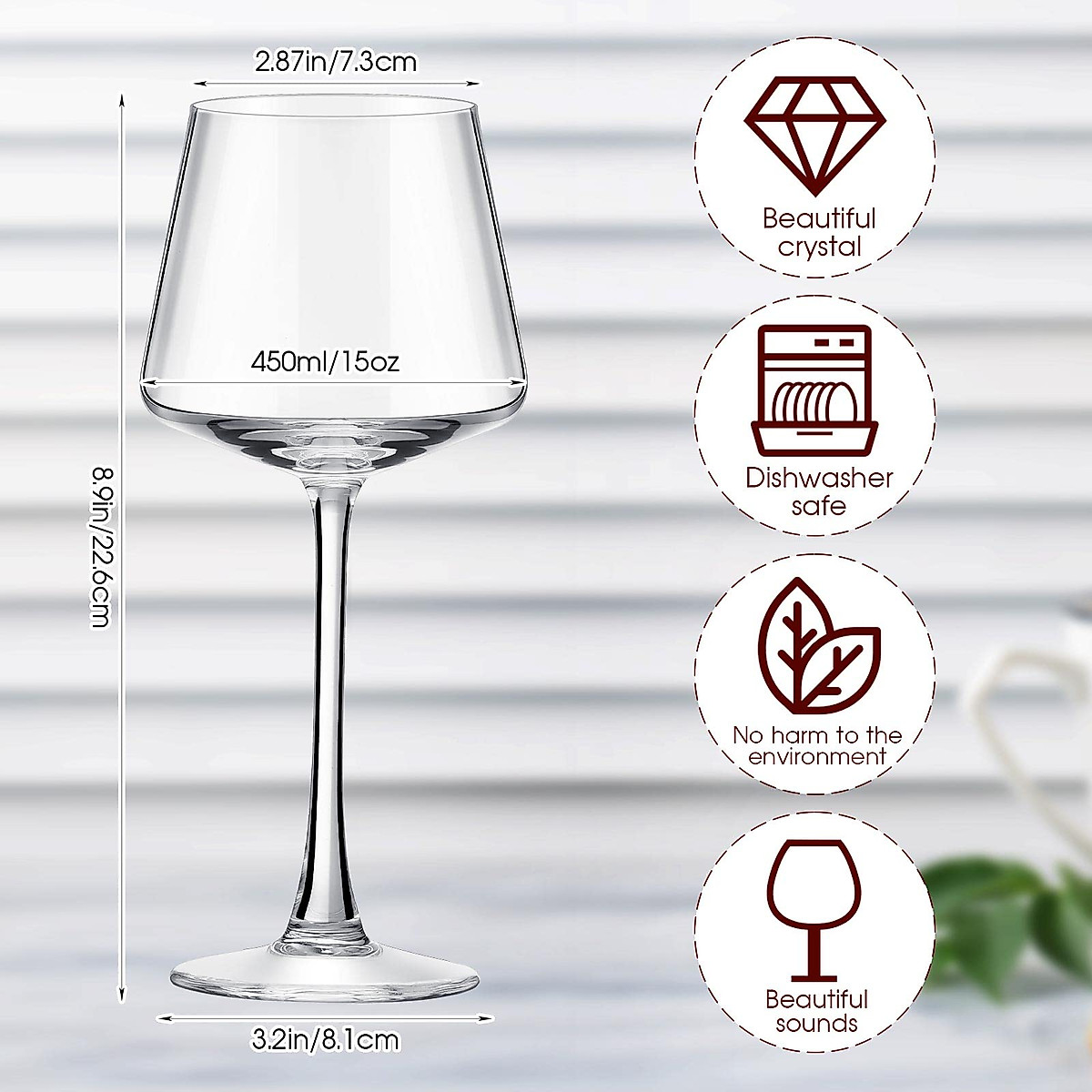 Crystal Wine Glasses Set of 8 Hand Blown Red Wine Glasses 15 Oz Clear Long Stem Wine Glasses with Flat Bottom Dishwasher Safe for Wedding Christmas Anniversary Restaurants Home Bar Parties