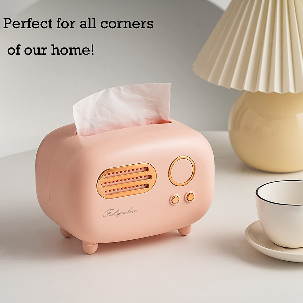 Retro Radio Shape Tissue Cover Box, Practical and Cute for Kitchen,Bathroom Vanity Countertops, Bedroom Dressers,Night Stands, Desks and Tables, Creative Gift (Retro Radio Pink)
