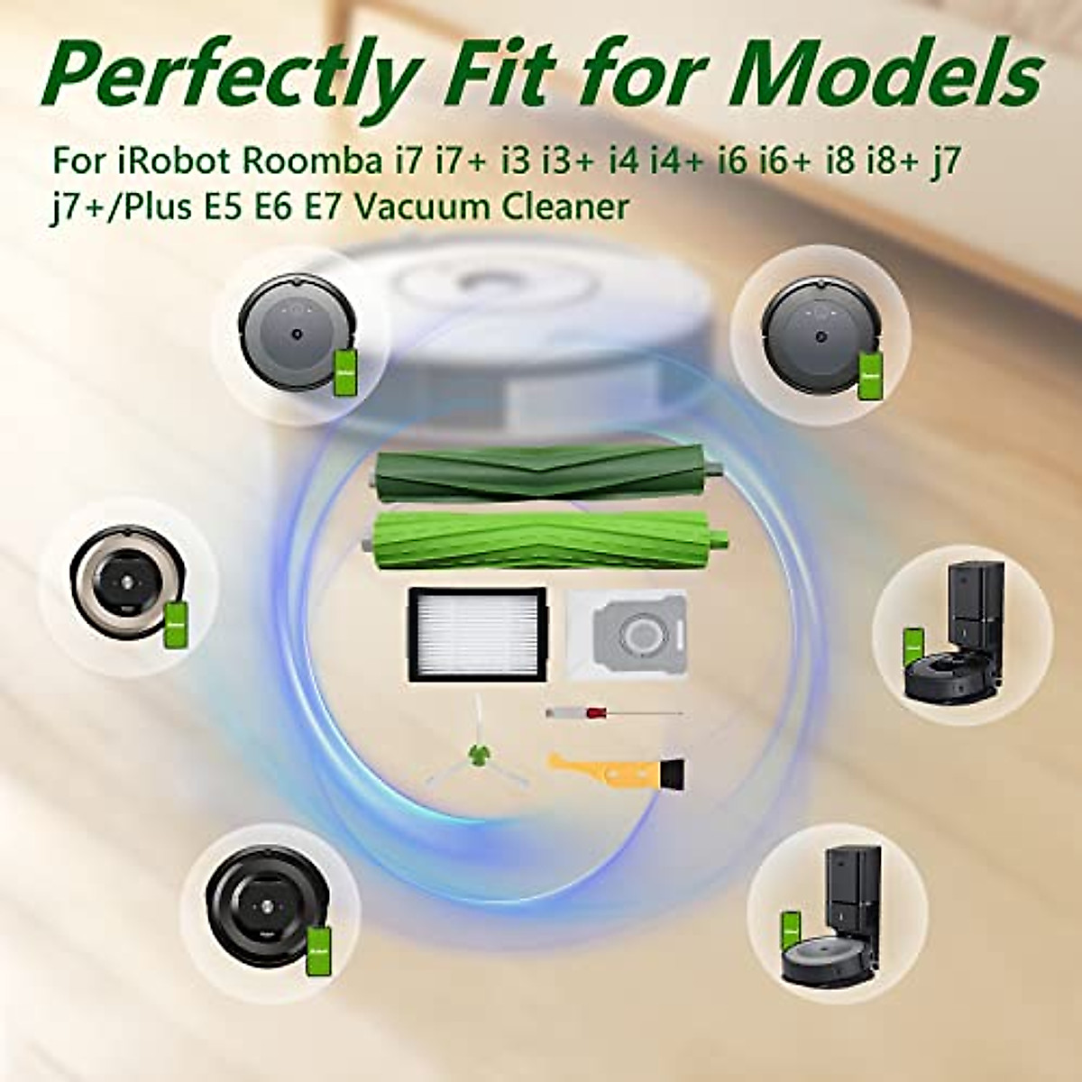 CERO Replacement Parts for iRobot Roomba i3 i3+ i4 i4+ i6 i6+ i7 i7+ i8 i8+ E5 E6 E7 j7 (7150) j7+ (7550) I,E,J Series Vacuum Cleaner, Roller Brushes, Filters,Edge Sweeping Brushes Replacement Kits