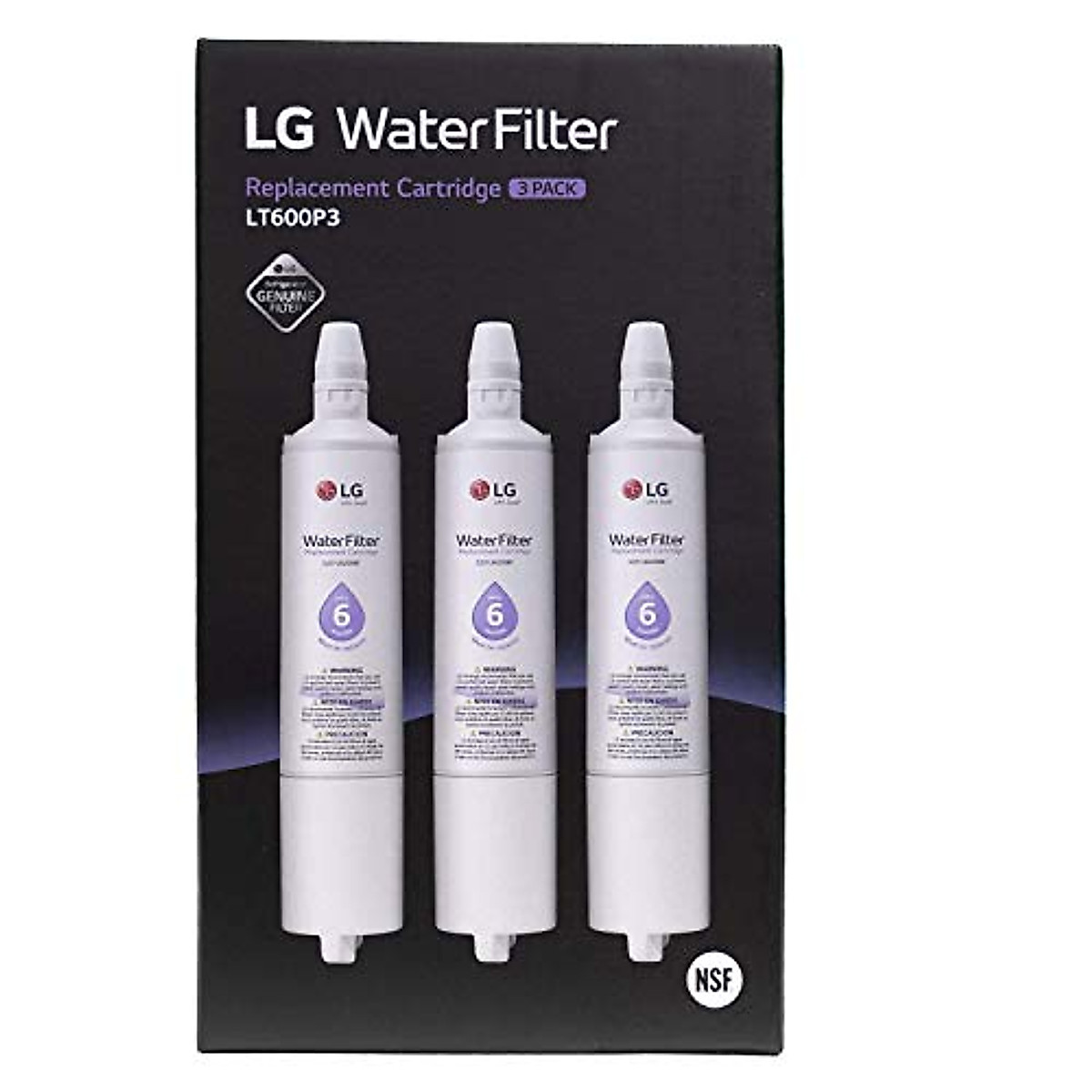 LG LT600P LT600P3 Refrigerator Water Filter, 3 Count (Pack of 1), White