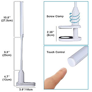 PSIVEN LED Desk Lamp, Clamp on Desk Light, Eye-Caring Gooseneck Clip on Light, 3 Color Modes, Stepless Dimming - Highly Adjustable Clamp Task Lamp/Table Lamp for Reading, Sewing, Drafting, Office