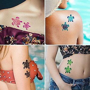 WIRESTER Temporary Tattoo Stickers for Girls Boys Kids Adults, Fake Tattoos on Face Hand Neck Wrist Party Favor Body Art, Tattoo Sheet 6 x 7.87 inch - Turtle Designs (Blue, Pink, Purple, Green, Black)