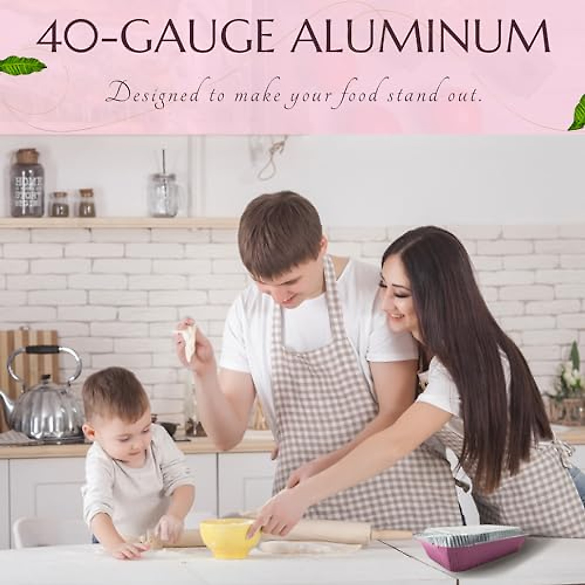 KitchenDance Colored Shallow Take Out Pans with Plastic lid - 1.5 Pounds Food Storage Aluminum Foil Baking Pan - Aluminum Pans Perfect for Cooking, Freezing, Preparing Food, 6417P (Pink, 125)