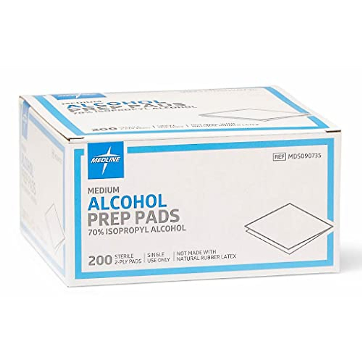 Medline Alcohol Prep Pads, 2-Ply, Sterile, Size Medium, 1.125 x 2.375 Inches, Case of 3000