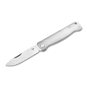 Boker Plus® Atlas SW - Slipjoint pocket knife with stainless steel handle scales - classic Folding knife with 12C27 blade - Slipjoint knife with knife case