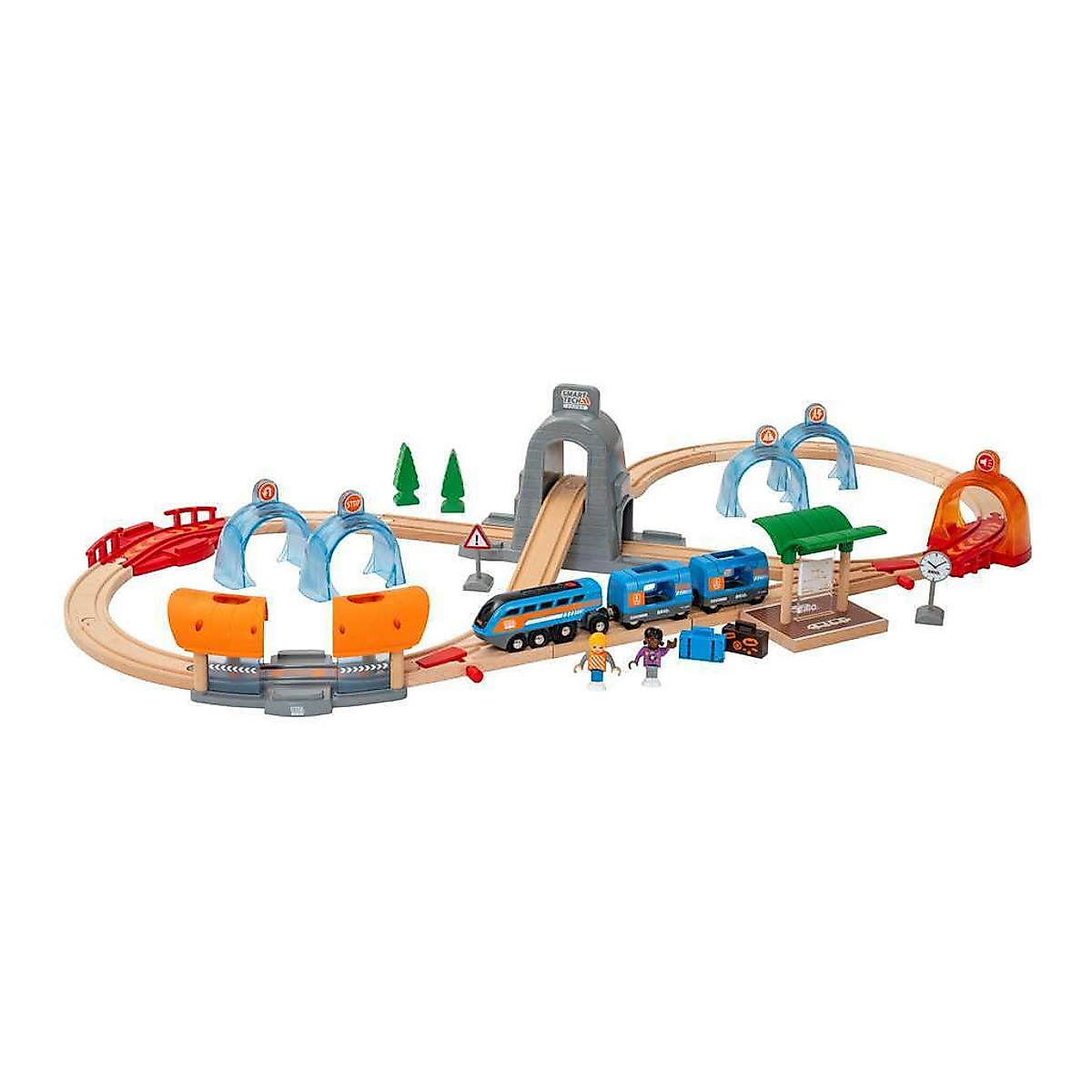 BRIO 33972 Smart Tech Sound Action Tunnel Travel Set | Wooden Toy Train Set for Kids Age 3 and Up