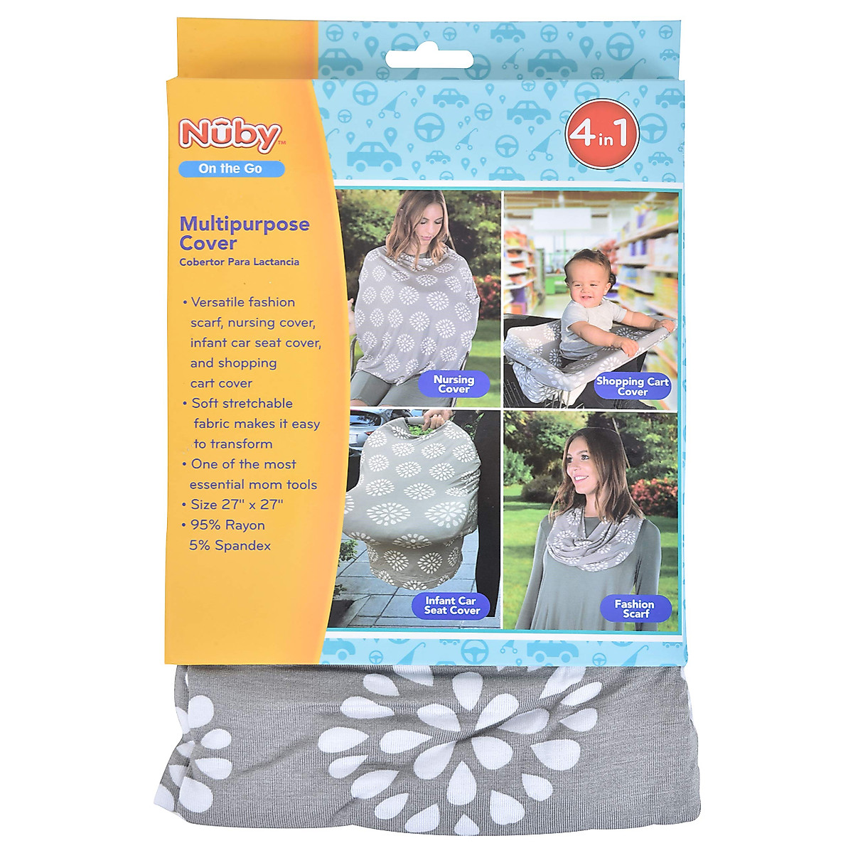 Nuby Carrier Car Seat Cover and Shopping Cart Cover - Multipurpose can be Used as Nursing Cover and Scarf