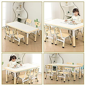 Tigasy Kids Adjustable Table and 4 Chairs Set,Toddler Table and Chairs for Ages 2-12,Upgrade Graffiti Desktop,Max 350lbs.