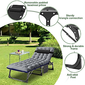 Barbella Folding Lounge Chair 5-Position, Folding Cot, Portable Outdoor Folding Chaise Lounge Chair for Sun Tanning, Perfect for Pool Beach Patio Sunbathing, Onesize, Dark Gray