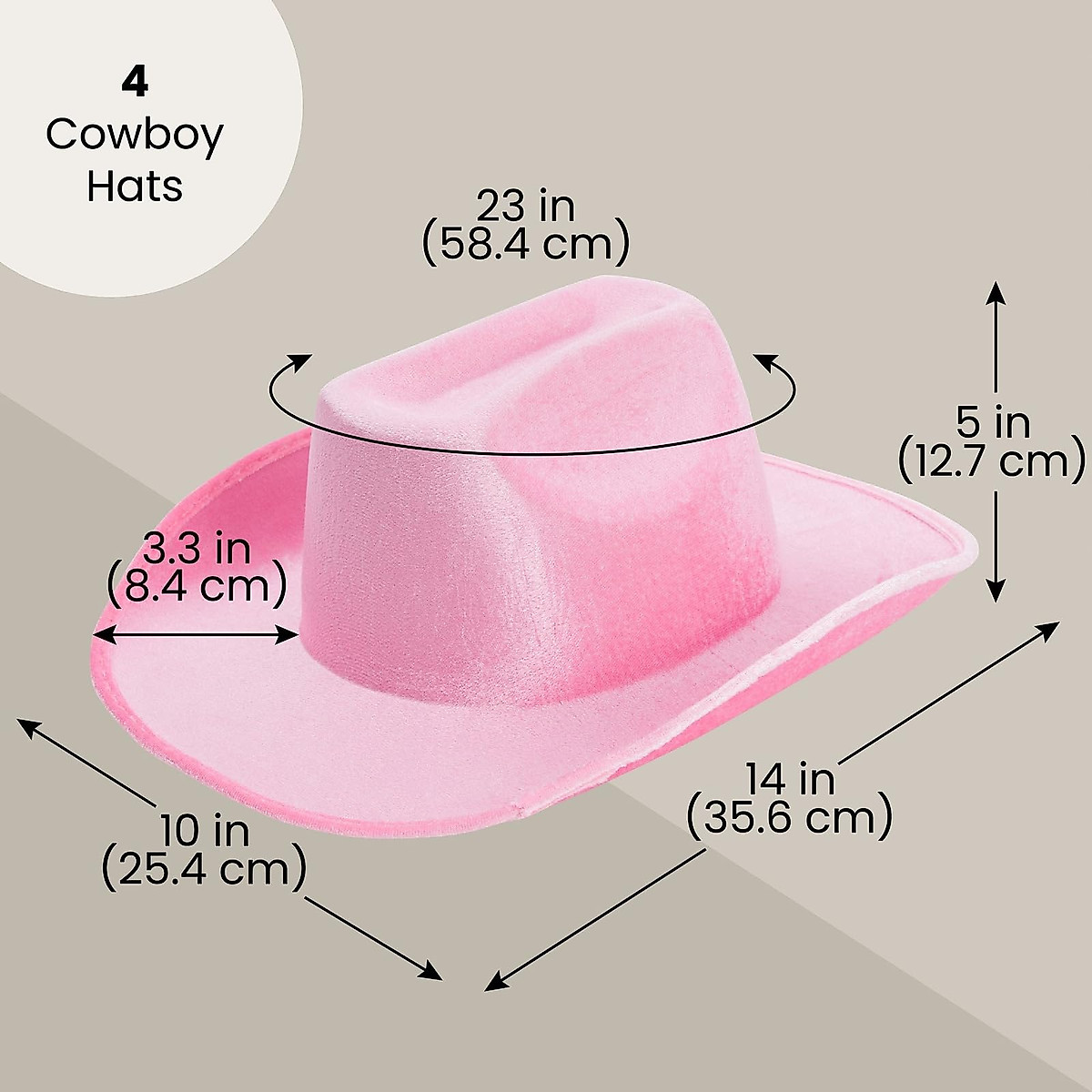 Zodaca 4-Pack Pink Felt Cowboy Hats - Bulk Pack of Cowboy Hats for Women, Girls, Men, Birthday, Party, Bachelorette (Adult Size)