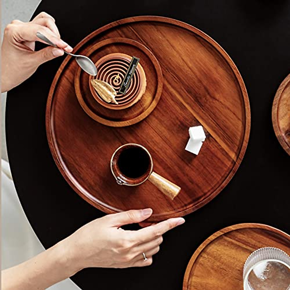 11.5 Inches Decorative Tray Wooden Serving Trays for Food Coffee Holder Round Wood Trays,Decorative Trays for Home Decor Acacia Wood