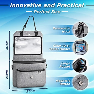 TEKIN Kids Car Seat Organizer with iPad Holder Backseat Car Organizer for long Trips for Kids Stroller Organizer Bag with Tablet Holder, Car Travel Accessories Kids Essentials Organizer Bag -Gray