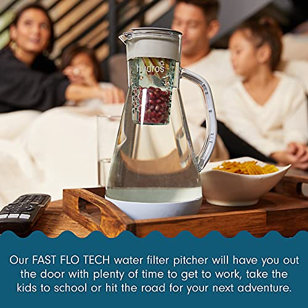 Hydros Water Filter Pitcher - 64 oz Water Pitcher - Powered by Fast Flo Tech - Dishwasher Safe - 60 Second Quick Fill-Up - BPA Free Water Filter - 8 Cup Capacity - Grey