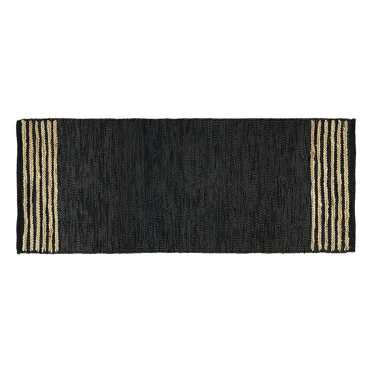 GRUHUM Jute Runner Rug 2'6"x 8' ft Natural Fibre Black Rectangular Jute Area Rug Leather Handwoven Boho Farmhouse Braided Rustic Vintage Eco Friendly Rug Kitchen Livingroom Bedroom Hallways Enterways
