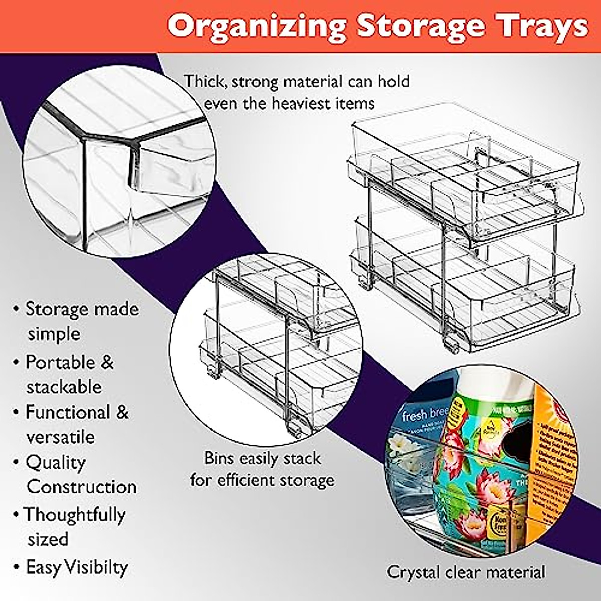 ClearSpace Under Sink Organizer with Dividers – Perfect as Kitchen Cabinet Organizer or Bathroom Organization – Medicine Cabinet Organizer and Slide-Out Storage with handles for Home and Bath – 2 Pack