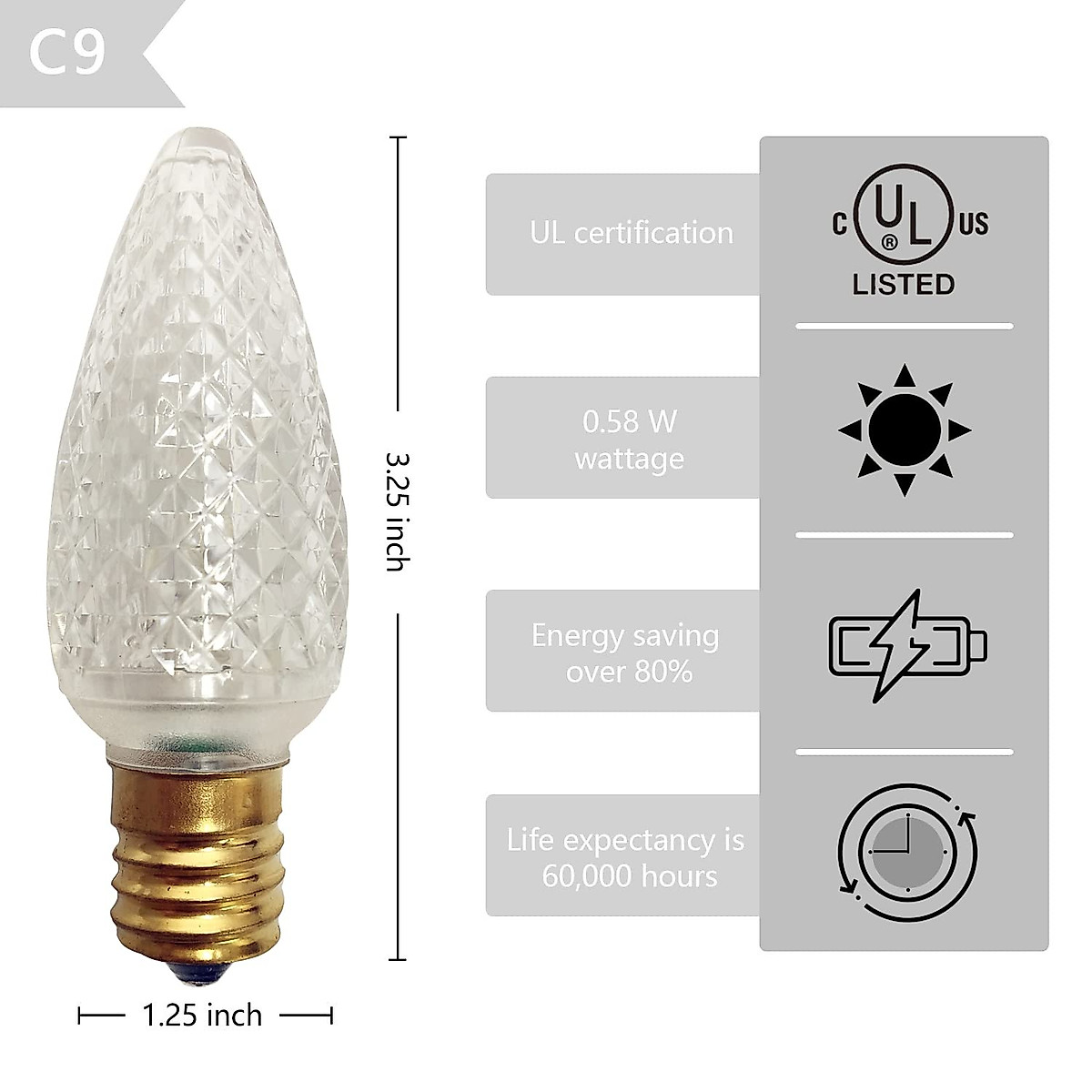 Minleon UL Listed Box of 25 C9 Led Replacement Bulbs,3 SMD LEDs in Each C9 Dimmable Lights Bulb for Outdoor Christmas String Lights,Full Waterproof and Break Resistant(Sun Warm White)