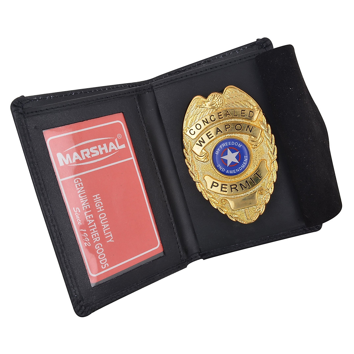 Marshal Genuine Leather RFID Slim Thin Bifold ID Money Wallet Oval Shape Badge Holder