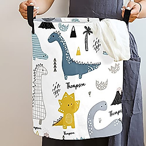 Personalized Dinosaur Laundry Hamper - Round Canvas Laundry Hamper Collapsible For Toy Storage Basket - For Boys Girls Toys Room, Bedroom, Nursery, Home