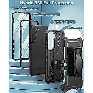 FNTCASE for Samsung Galaxy S22 Protective Case: Military Grade Protection Rugged Anti-Drop Case with Belt-Clip Holster & Kickstand - Full Shockproof Sturdy Durable Bumper Textured Cell Phone Cover