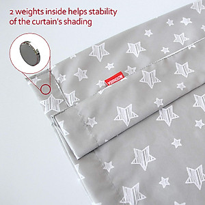 Kids Curtains for Bedroom 42W x 63H Inch 2 Panels, Thermal Insulated Curtains Noise Reducing Window Curtain, Star Print Room Curtains for Living Room, Grey Star