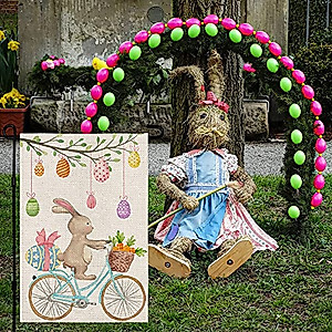 CROWNED BEAUTY Easter Welcome Garden Flag 12×18 Inch Double Sided Rabbit Bunny Bike Egg Tree Outside Vertical Holiday Yard Flag