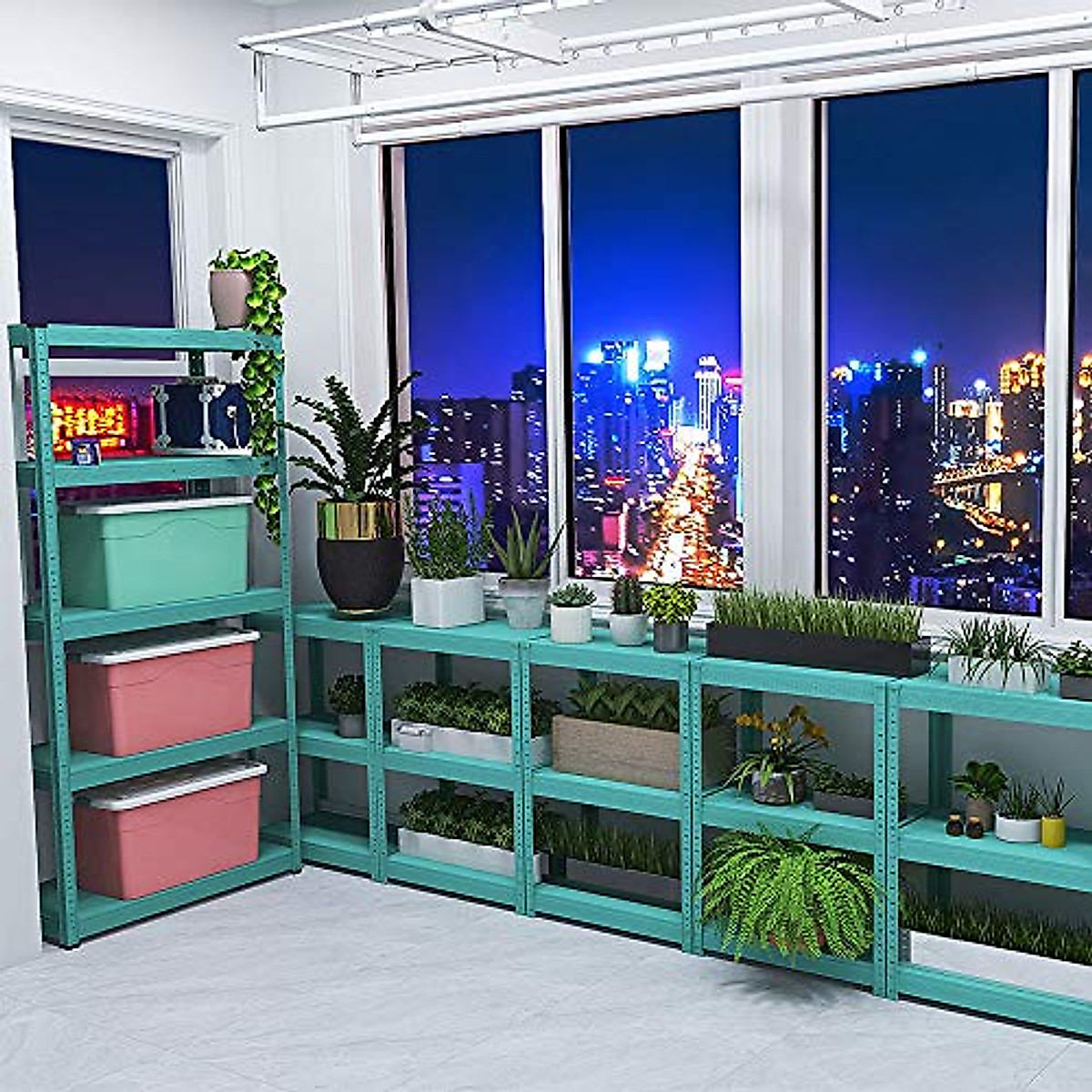 Lomani 5-Tier Heavy Duty Adjustable Garage Shelf, Storage Rack, Steel Organizer Rack-Green