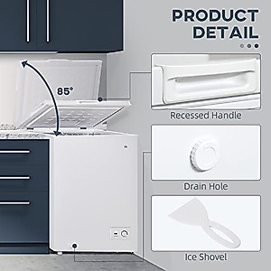 HOMCOM Compact Chest Freezer 3.5 Cubic Feet with Removable Basket, Mini Deep Freezer with Single Door 7 Temperature Setting, Drain Hole for Apartment, Kitchen, or Home Office, White