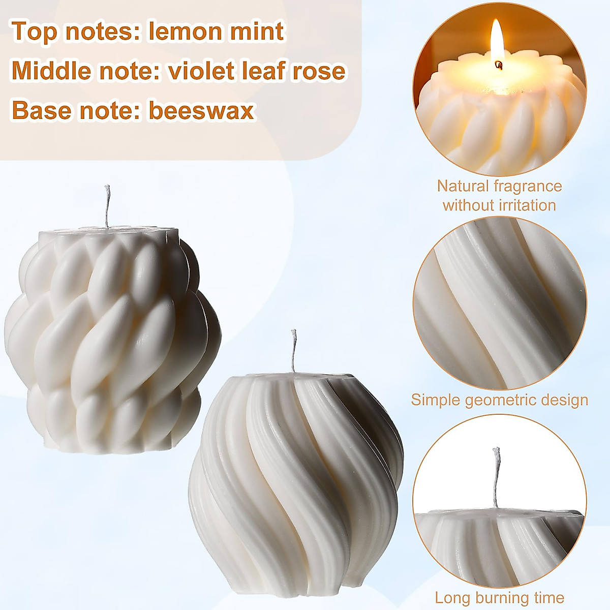 Threlaco 2 Pieces Handmade Knot Ball Candle Elegant Swirl Candle Large Pillar Candle Scented Soy Wax Twirl Candle Decorative Candles for Housewarming Gift Room Shelf Decor