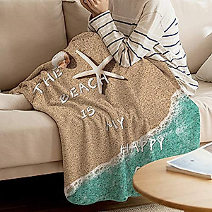 Singingin Beach Plush Throw Bed Blanket for Kids Adults Summer Beach Sea Water Starfish Super Soft Cozy Luxurious Blanket Lightweight Fleece Blankets for Couch Bed Sofa Warm All Season 50×60inch