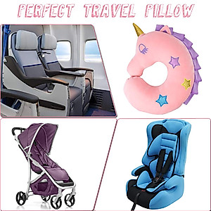 Kids Travel Pillow, Unicorn Neck Pillow for Traveling with Eye Mask, Toddler Neck Pillow, Kids Airplane Travel Essentials Road Trip Must Have, Cute Car Seat Headrest Pillow for Adult Child (Pink)