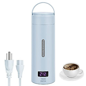 Travel Electric Kettle, ShineMe Portable Mini Electric Kettle with Temperature Control and LCD Display, 350ml Stainless Steel Kettle Water Boiler Fast Boil and Auto Shut off (Blue)