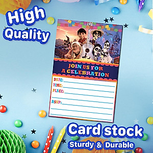 Set of 20 Coco -Themed Happy Birthday Invitation Cards & Envelopes - Lightweight (240g), Postcard Style Invites for the Perfect Party Pack