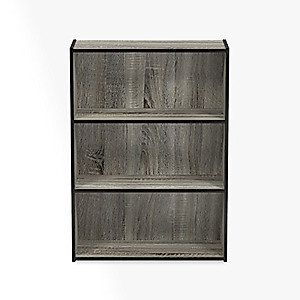 Furinno Pasir 3-Tier Open Shelf Bookcase, French Oak Grey & Basic 3x2 Bookcase Storage, 3 X 2, French Oak Grey/Black