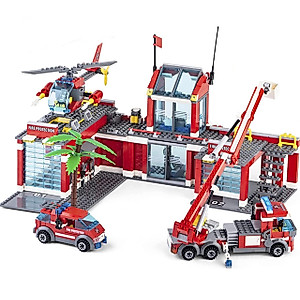 General Jim's Fire Station Multi Emergency Vehicle 774 Piece Modular Building Block Bricks Amazing Colorful 2 Level Fire Station Building Block Bricks Toy with Helipad - for Teens and Adults