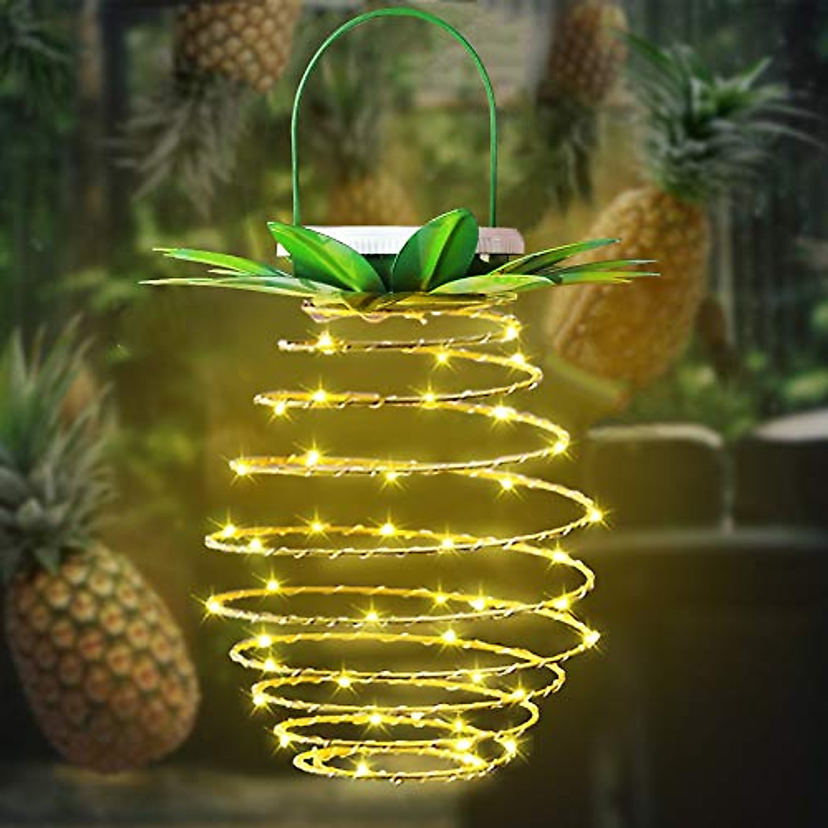 VTECHOLOGY 60LED Pineapple Solar Light,Waterproof Garden Solar Lantern with Handle,Hanging Solar Light for Patio Courtyard Party Walkway Terrace Garden Lawn Decor (2 Pack)
