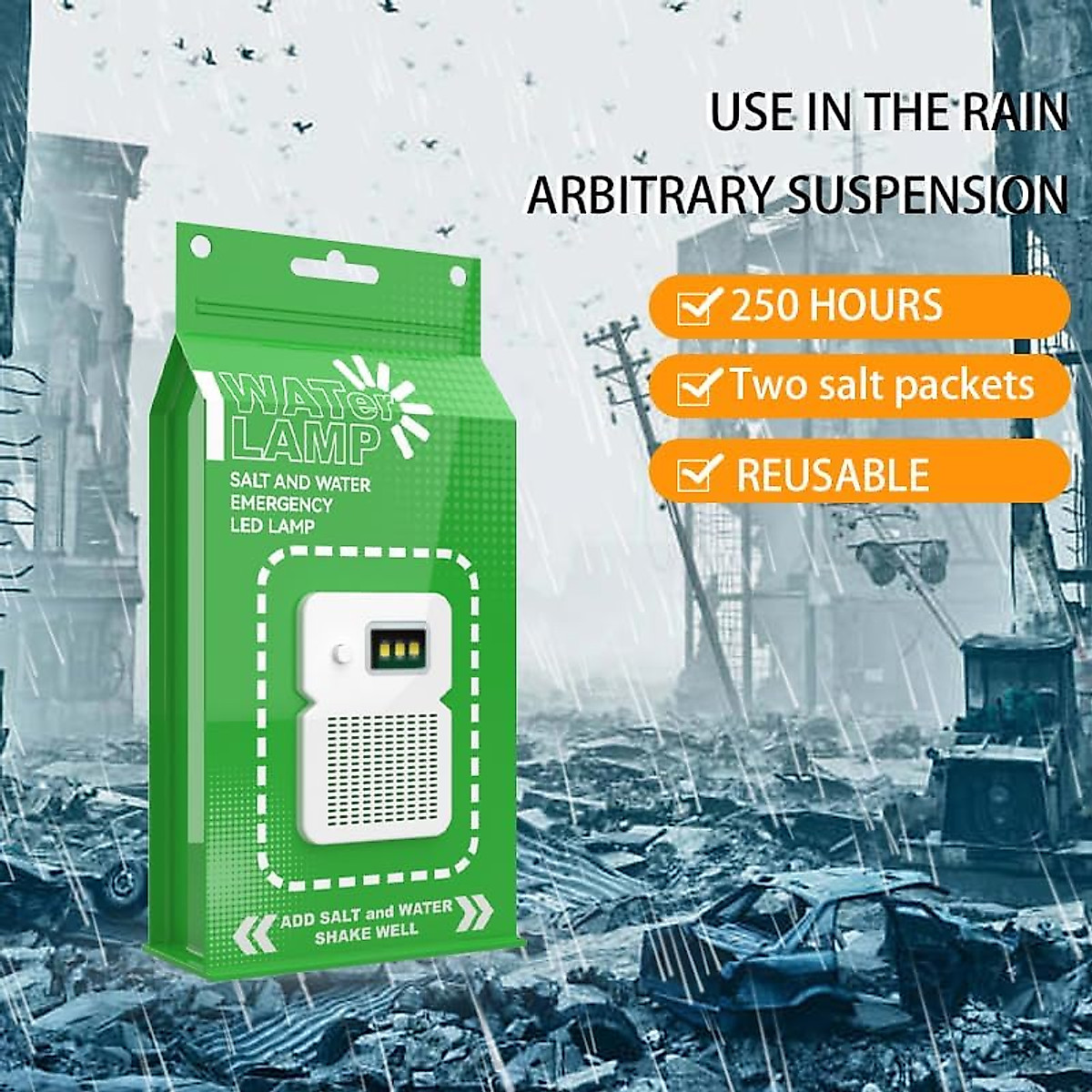 Outdoor Saltwater lamp, can be Illuminated with Salt and Water, 200 Hour Battery Free Emergency Light high Brightness 3LED Camping Light is Essential for Camping. Lifesaving Equipment with SOS (2)