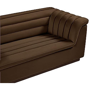 Meridian Furniture 192Brown-S Cascade Collection Modern | Contemporary Velvet Upholstered Sofa with Soft Brown Velvet Fabric, Deep Channel Tufting, Curved Arms, 94" W x 34" D x 28" H, Brown