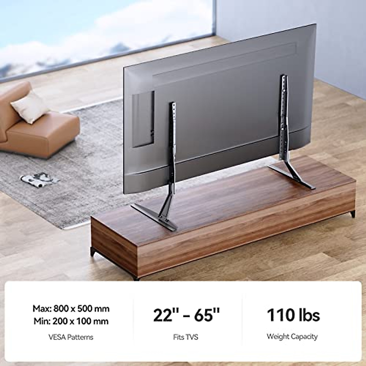 PERLESMITH Universal Table Top TV Stand for 22 - 65 Inch Flat Screen, LCD TVs Premium Height Adjustable Leg Stand Holds up to 110lbs, VESA up to 800x500mm