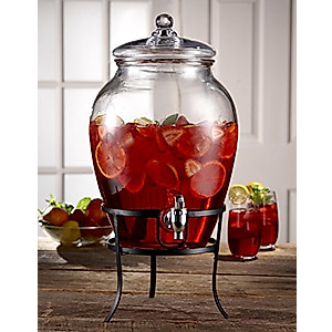 Style Setter Beverage Dispenser Cold Drink Dispenser Glass Jug, Metal Stand & Leak-Proof Acrylic Spigot Great for Parties, Weddings & More (With Metal Rack)