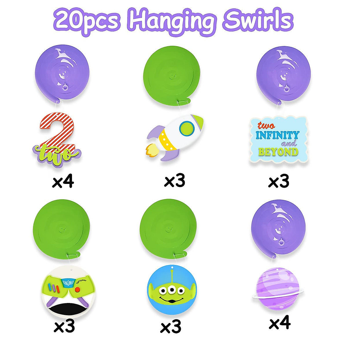 HPWF 2nd Two Birthday Party Hanging Swirl, 20pcs Birthday Decorations for Toy Inspired Story 2nd Birthday Party Supplies
