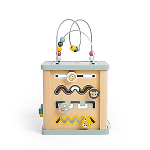 Bigjigs Toys Wooden Activity Cube - 100% FSC® Certified Busy Centre With Shape Sorter & Bead Maze, Sustainable Sensory Toys For 1 Year Old, 22cm W x 23cm H
