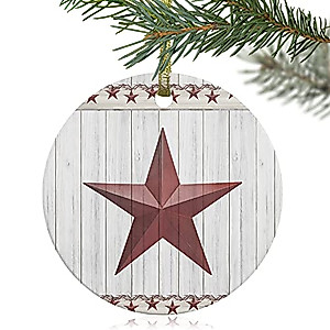 2023 Christmas Ornaments Ceramic Hanging Ornament,Western Star Farm Rustic Plank Xmas Tree Decorations for Holiday Party Home,Country Vintage Wooden Farmhouse Barn Christmas Ornament Gift