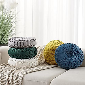 Round Throw Pillow Round Velvet Pillow Pleated Round Filled Pillow Home Decorative Throw Pillow Cushion for Couch Chair Bed Car Floor (35cm / 13.77inch, Yellow)