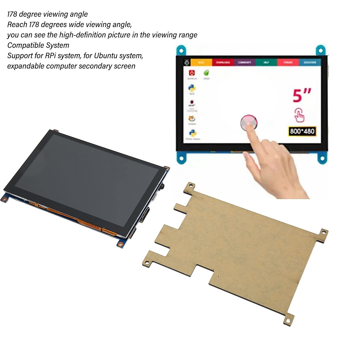 Zunate RasPi Touchscreen Monitor, 5 Inch 800x480 Portable Monitor Capacitive, HDMI Input, External Display Compatible with Ras Pi, Computer Secondary Screen